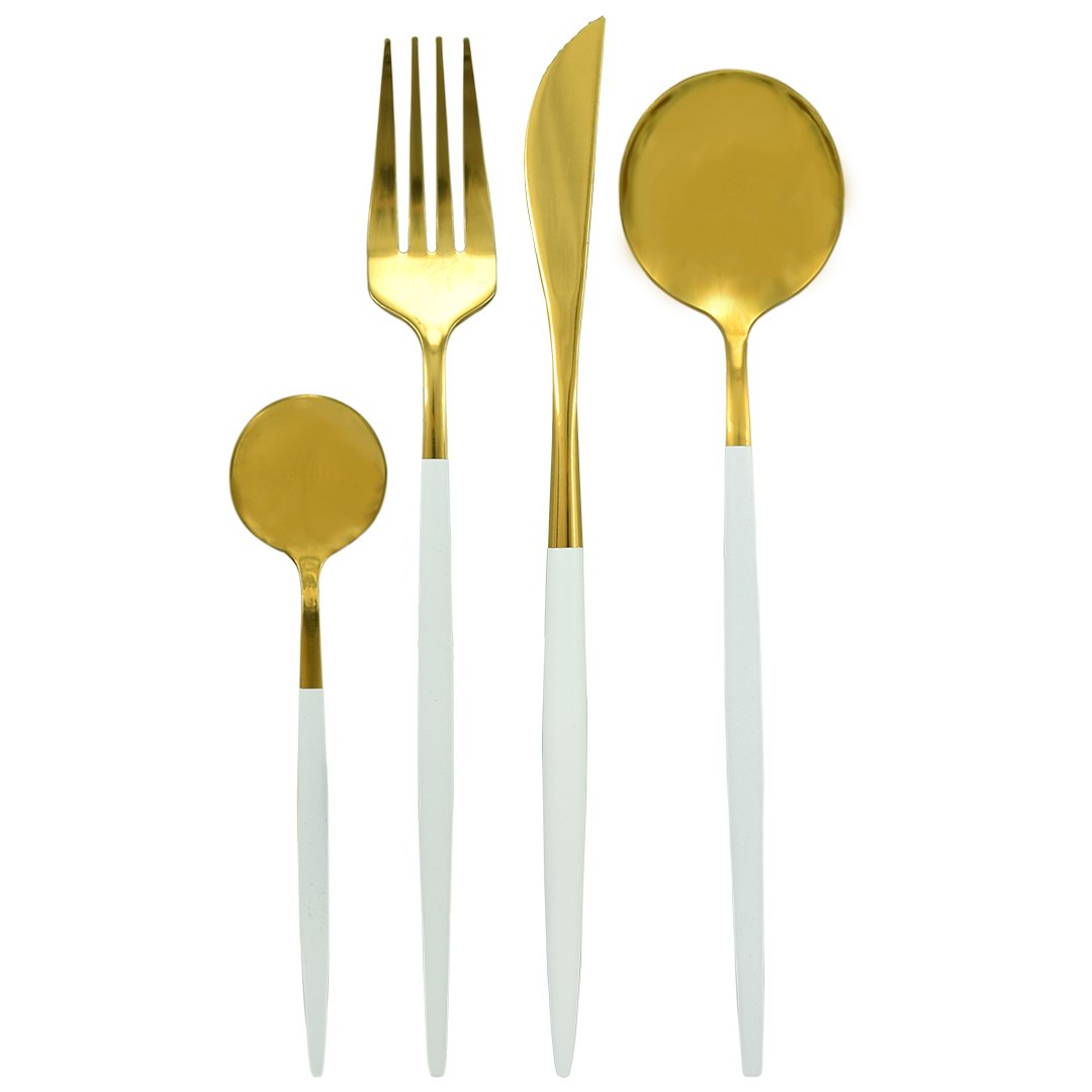 Conjunto Talheres Luxo Dourado e Branco - Faqueiro 4 peças Pra Caza ...