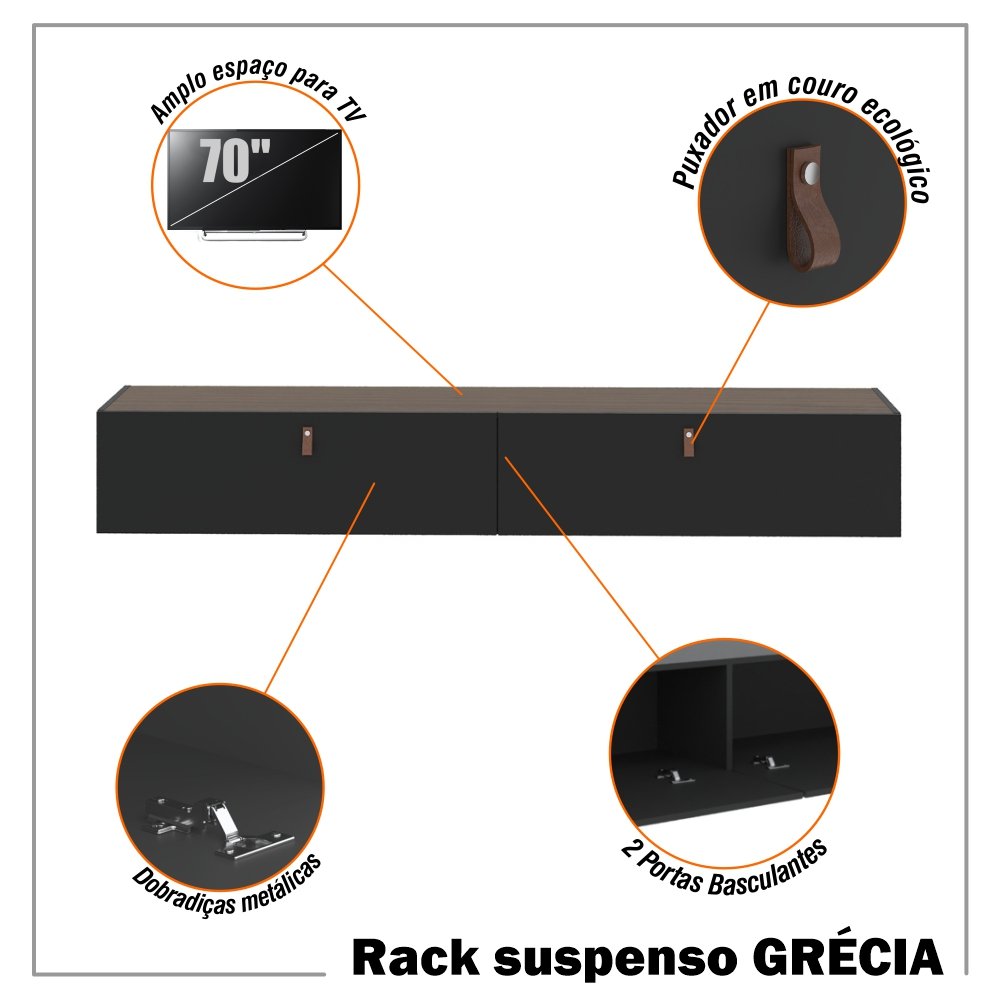 Rack Suspenso para Tv até 70 Polegadas 2 Portas Grécia 180cm ...