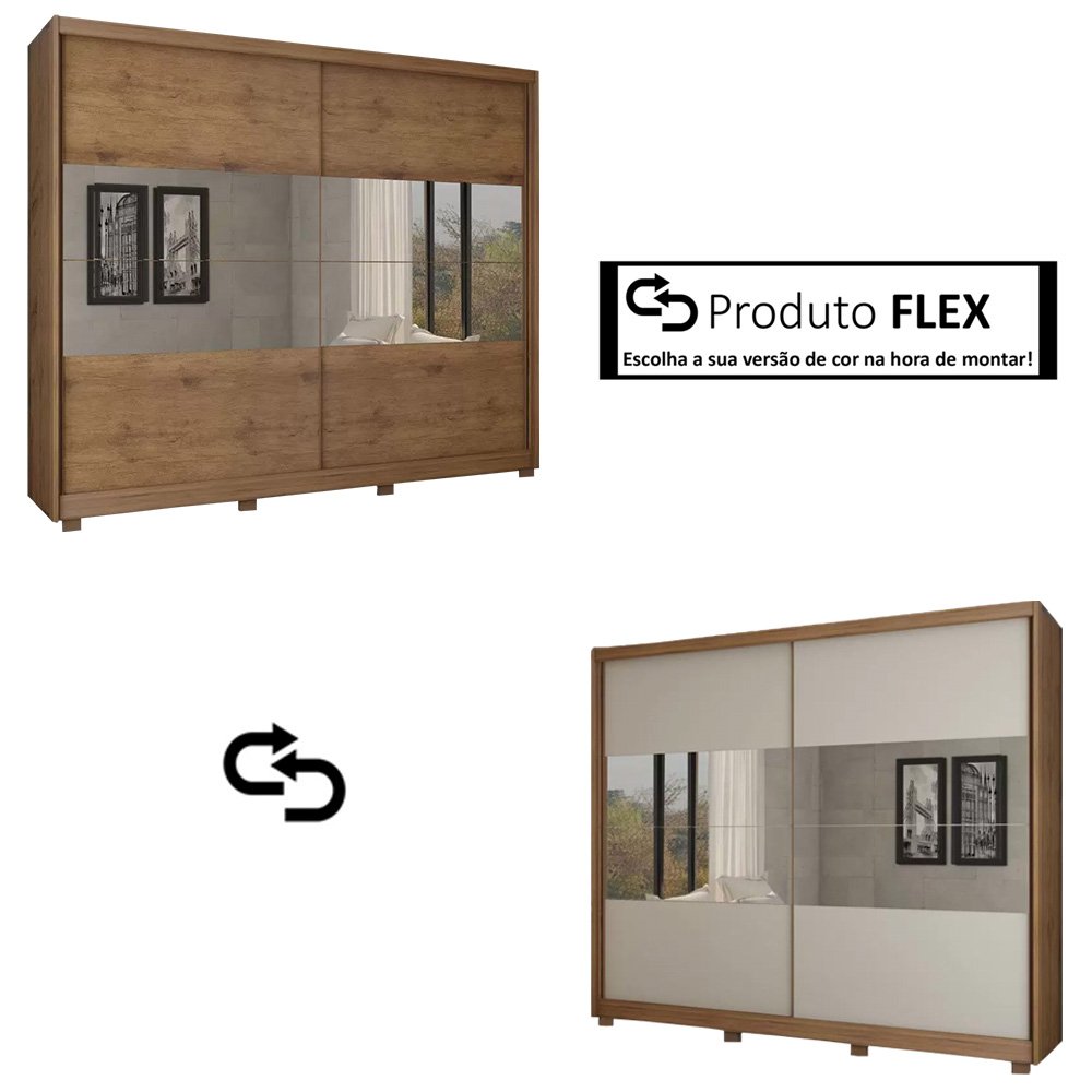 Guarda Roupa com Espelho 2 Portas Correr 7 Gavetas Madeirado ou ...