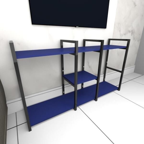 Rack Estilo Industrial Aço Cor Preto MDF 30cm Cor Azul Escuro Modelo ...