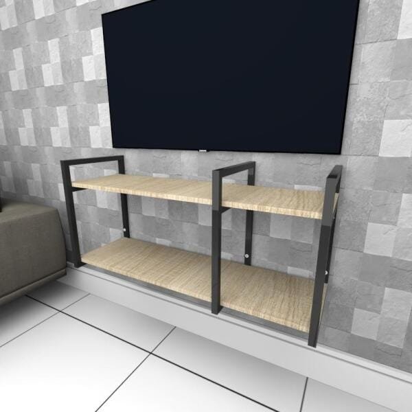 Rack Estilo Industrial Aço Cor Preto MDF 30cm Cor Amadeirado Claro ...