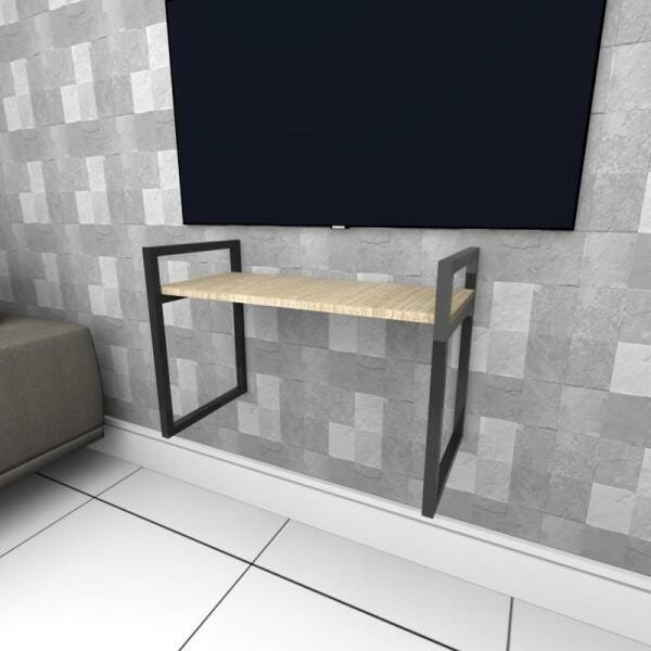 Rack Estilo Industrial Aço Cor Preto MDF 30cm Cor Amadeirado Claro ...