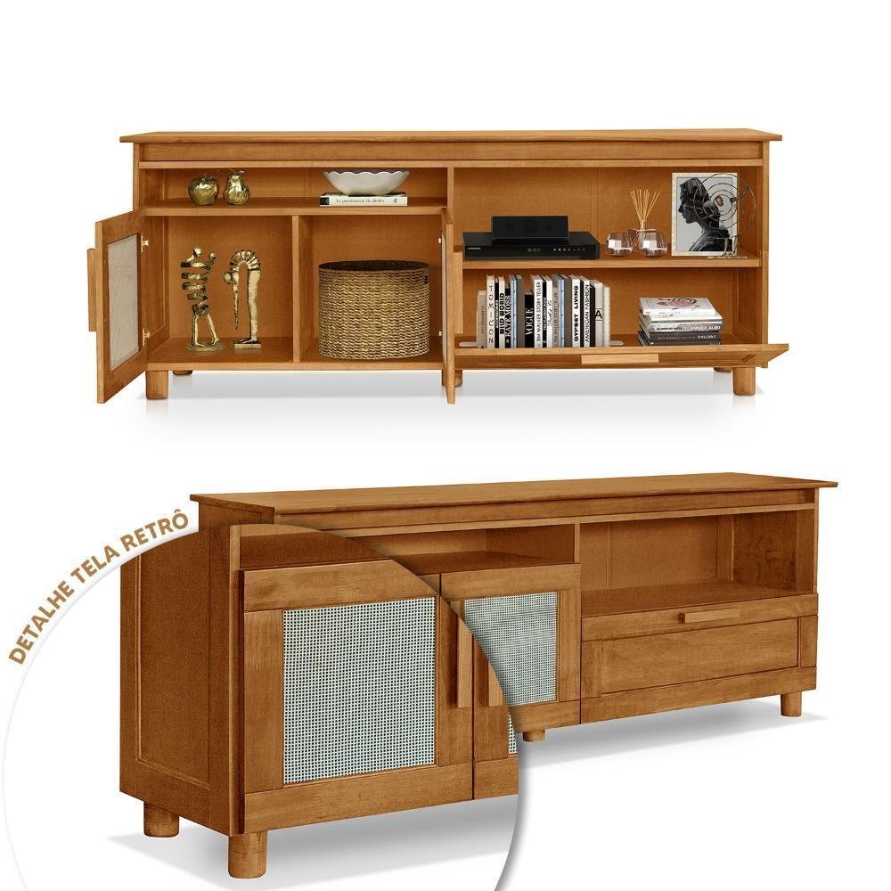 Rack Casa Rústica em Madeira Maciça Imbuia 2 Portas com Tela Indiana 1 ...