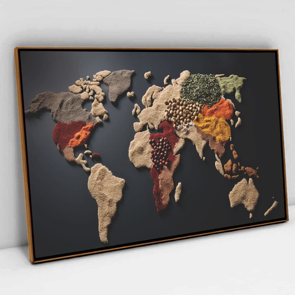 Quadro Decorativo Mapa Mundo Especiarias em Tela Canvas Tacolado ...