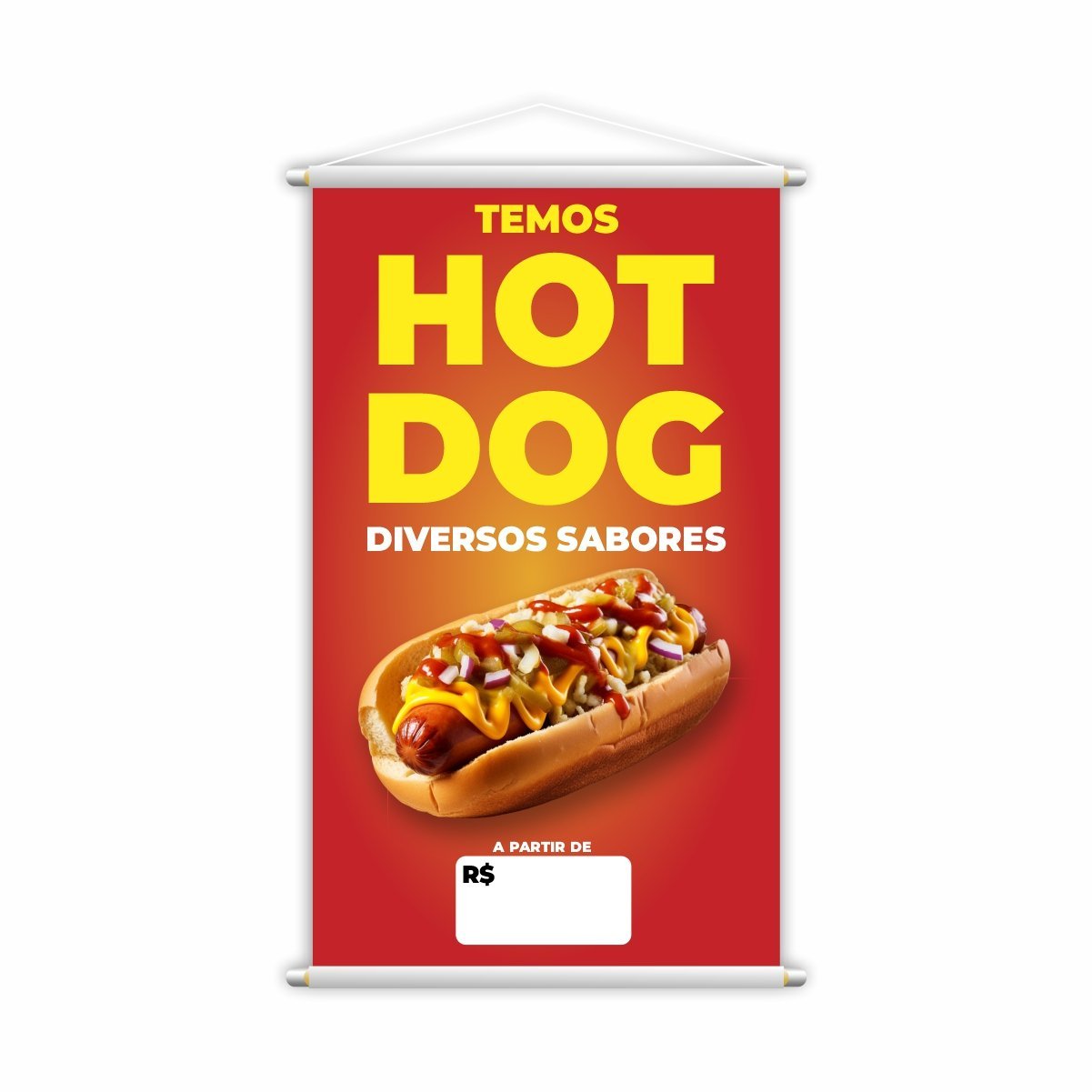 Banner Temos Hot Dog Diversos Sabores Lanche Preço Grande | MadeiraMadeira