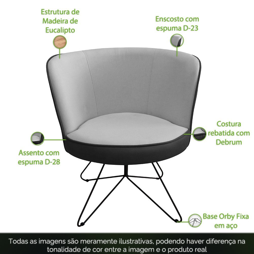 Poltrona Decorativa Chiara Base Orby Corano Preto/Poliéster Cinza Claro ...