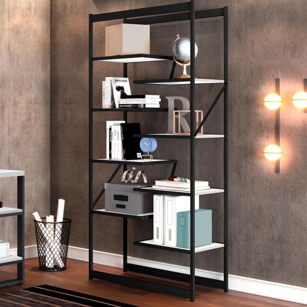 Estante Industrial de Aço - 8 Prateleiras - Preto e Branco | MadeiraMadeira