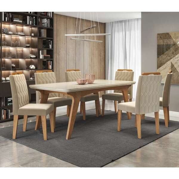 Conjunto Mesa e Cadeiras Cimol Selena 180x90cm com 6 Cadeiras - Savana/Nude | MadeiraMadeira