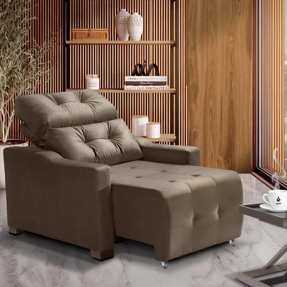 Poltrona Confortável Reclinável Suede Marrom Claro Queen Shop JM ...