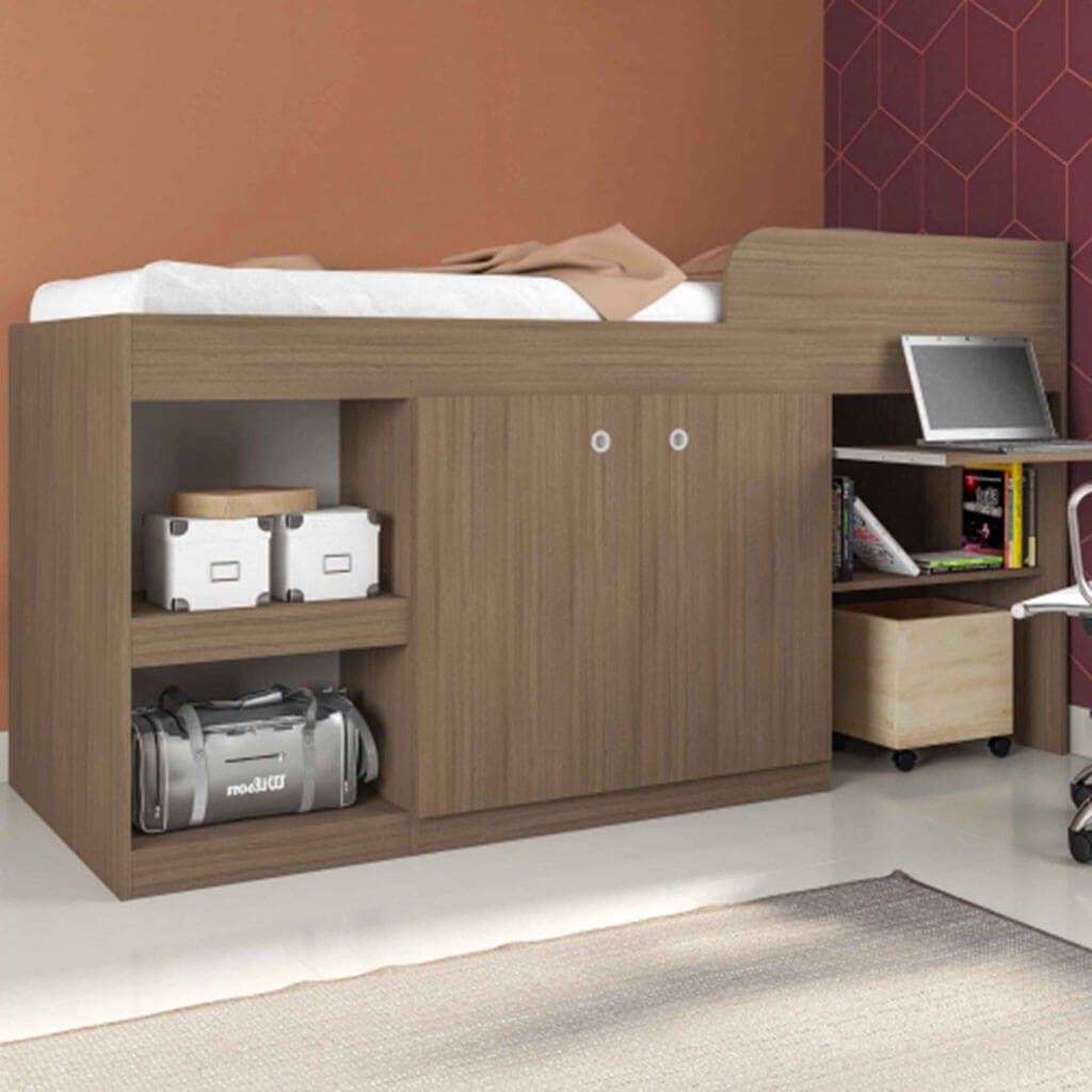 Cama Multifuncional com Duas Portas e Prateleiras Montana | MadeiraMadeira