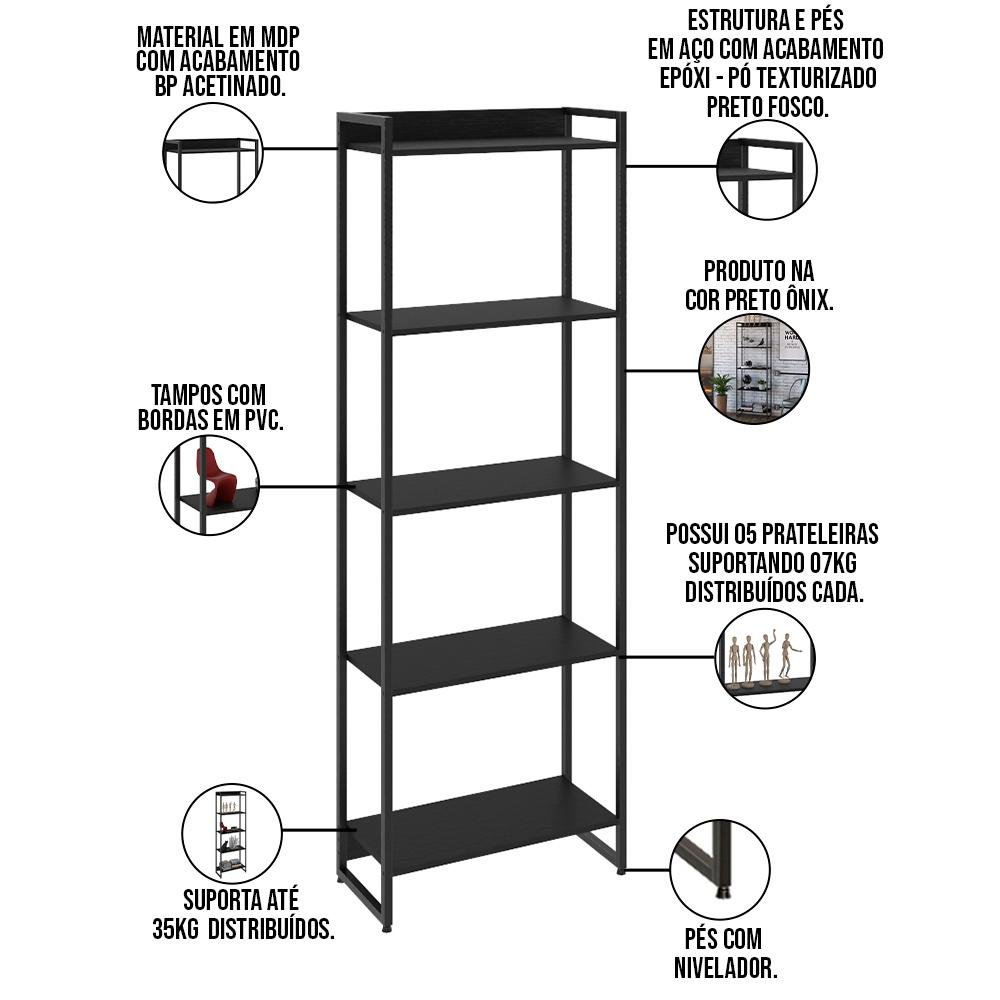 Kit Escritório Estante Areta 5 Prateleiras com Mesa Industrial Aspen ...