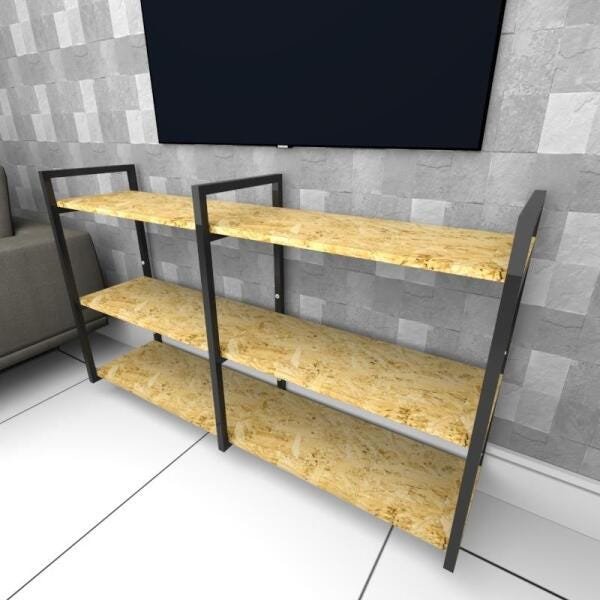 Rack Estilo Industrial Aço Cor Preto Prateleiras 30cm Cor Osb Modelo ...