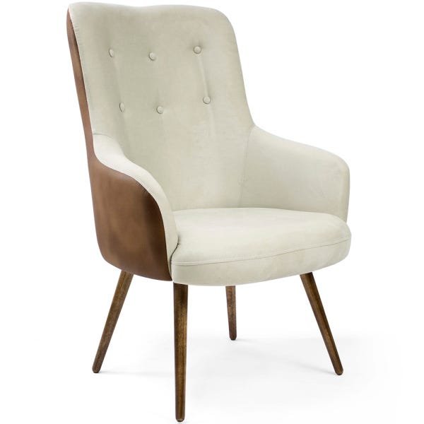 Poltrona Decorativa Valentina Pés Palito Corino Caramelo/Suede Areia ...