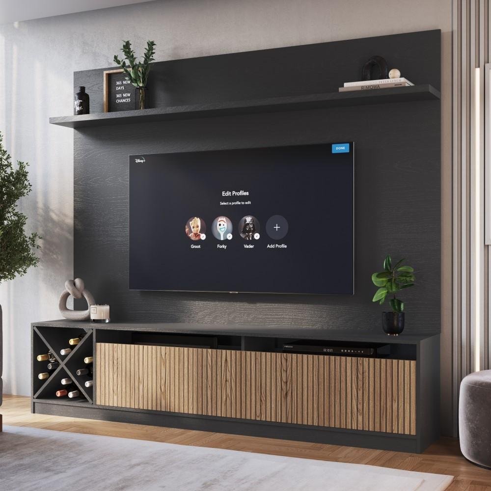 Kit Rack Ripado com Painel TVs Até 50 Polegadas Roma Quiditá Branco Marrom | MadeiraMadeira