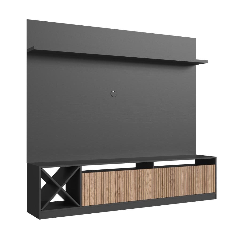 Kit Rack Ripado com Painel TVs Até 50 Polegadas Roma Quiditá Branco Marrom | MadeiraMadeira