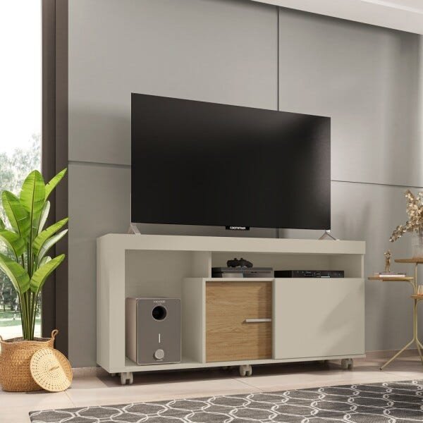 Rack para TV até 50 Polegadas Prince2 Portas 1 Prateleira Off White ...