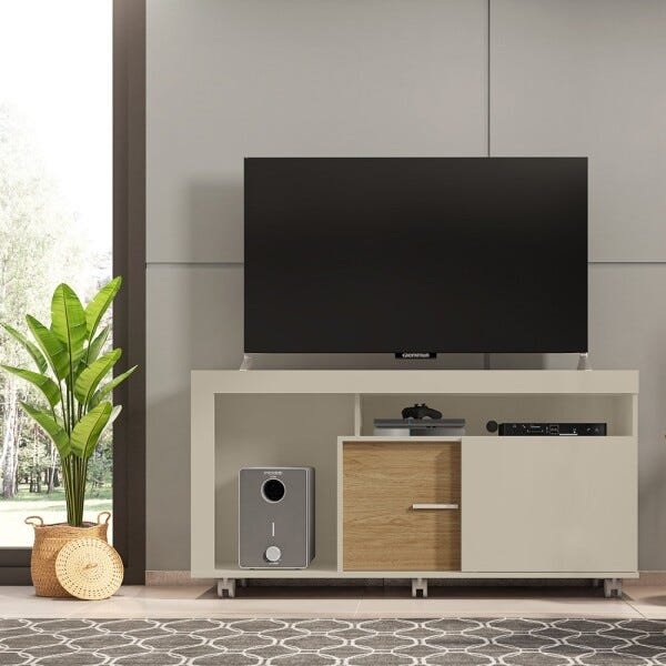 Rack para TV até 50 Polegadas Prince2 Portas 1 Prateleira Off White ...