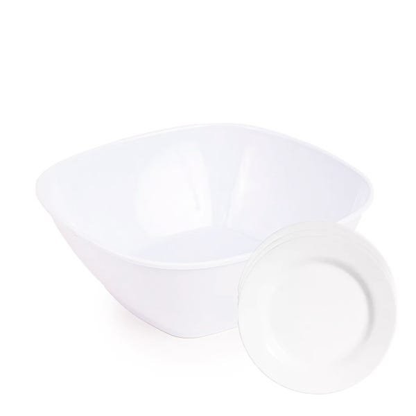 Kit Conjunto Salada 2 Tigelas 4 Pratos em Melamina Branco | MadeiraMadeira