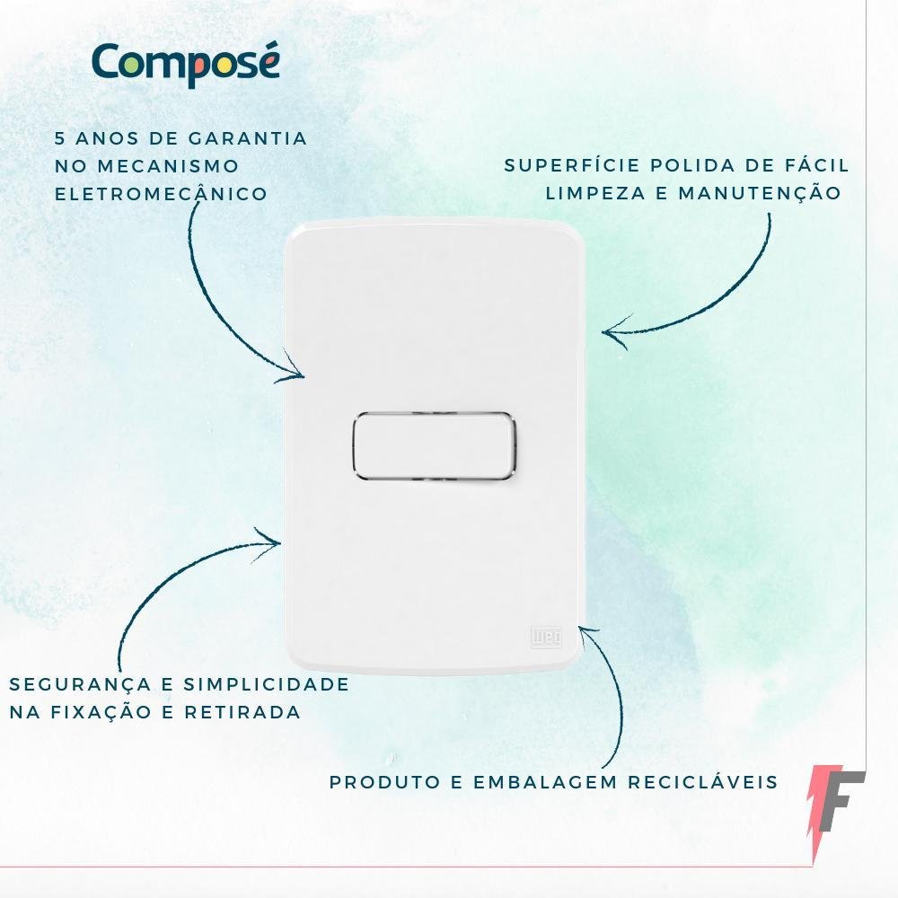 Kit 10 Conjunto Interruptor Simples 10A 4X2 Compose Weg | MadeiraMadeira