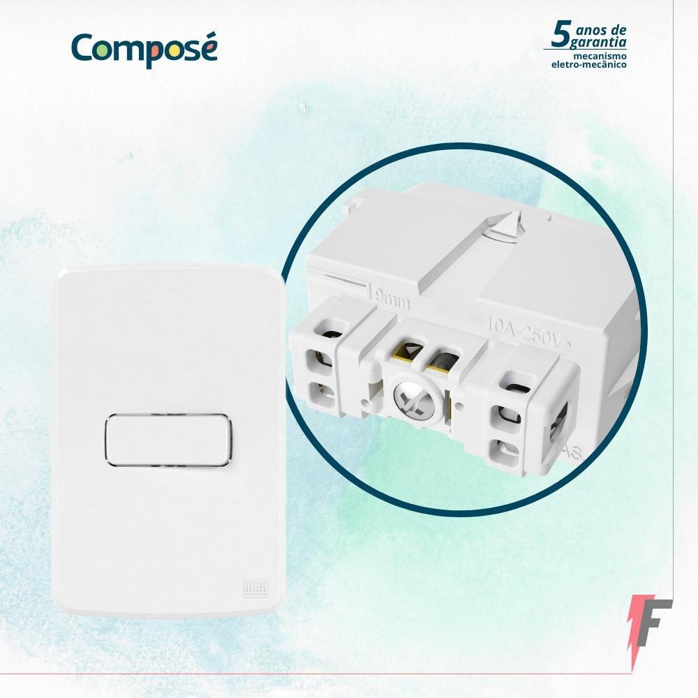 Kit 10 Conjunto Interruptor Simples 10A 4X2 Compose Weg | MadeiraMadeira
