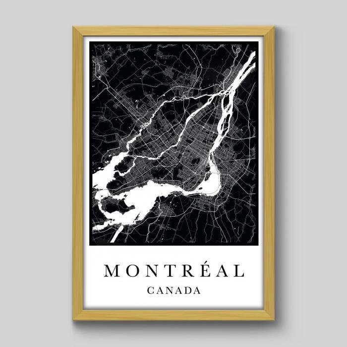 Quadro Mapa Montreal - 45x30cm - Moldura Padrão Madeira | MadeiraMadeira
