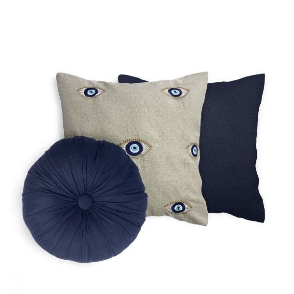 Kit 3 Capas de Almofadas Olhos Gregos Marinho | MadeiraMadeira