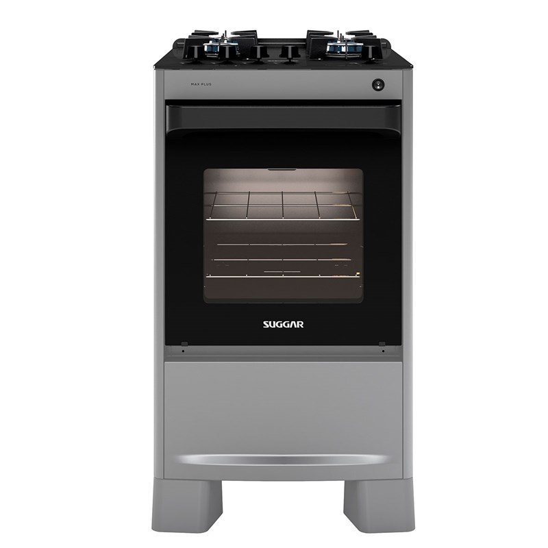 Fogão de Piso Max Plus mesa de vidro 4 Queimadores Prata Suggar ...