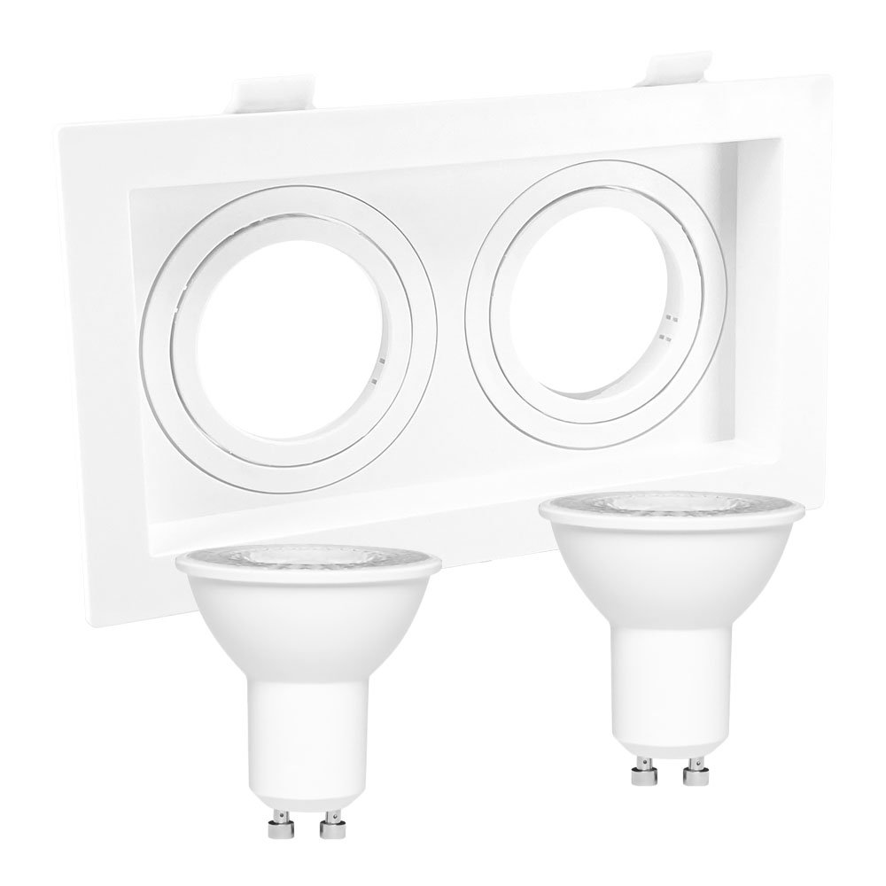 Spot Duplo Embutir Quadrado Recuado Mr16 Branco + Led Stella 6w 2700k | MadeiraMadeira