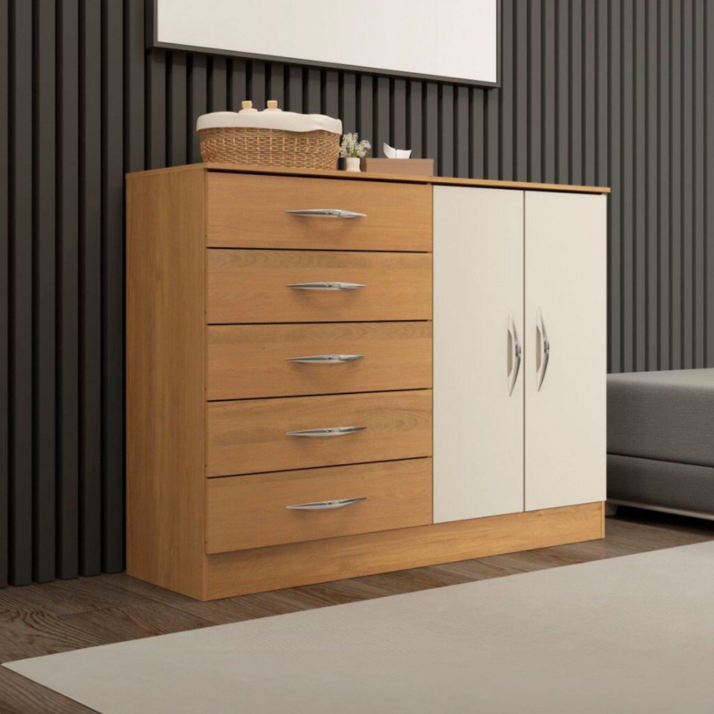 Cômoda 2 Portas 5 Gavetas Flex Carvalho Dakar/champanhe 1043 ...