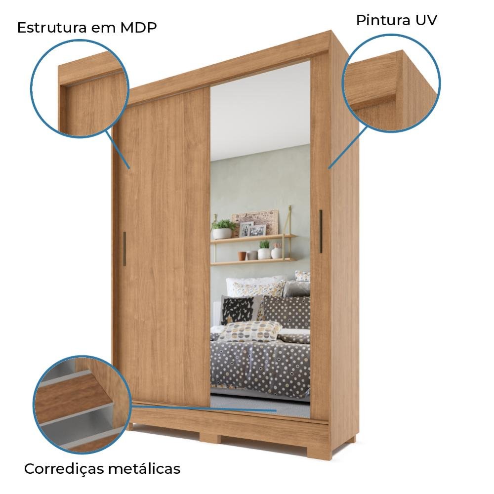 Guarda Roupas Solteiro Com Espelho 2 Portas de Correr 2 Gavetas Leblon ...