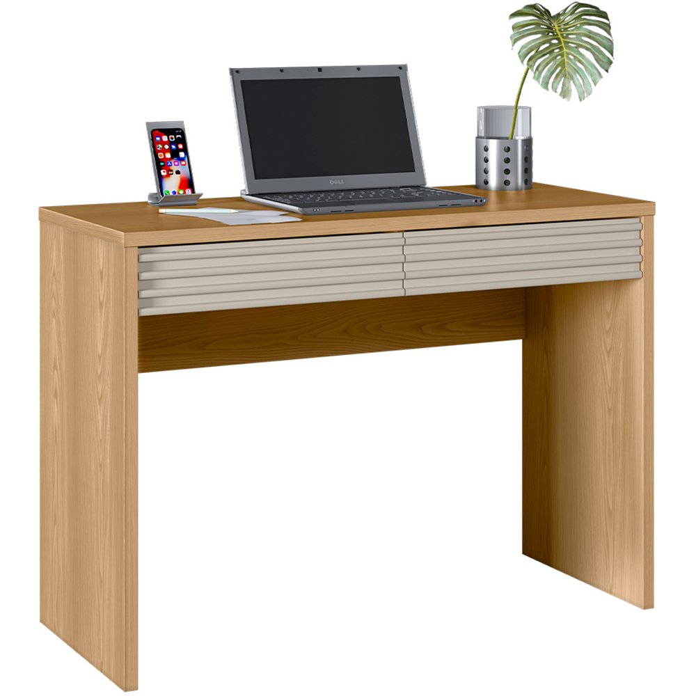 Mesa Para Computador Notebook 02 Gavetas Heidi L05 Carvalho Off White - Lyam Decor | MadeiraMadeira