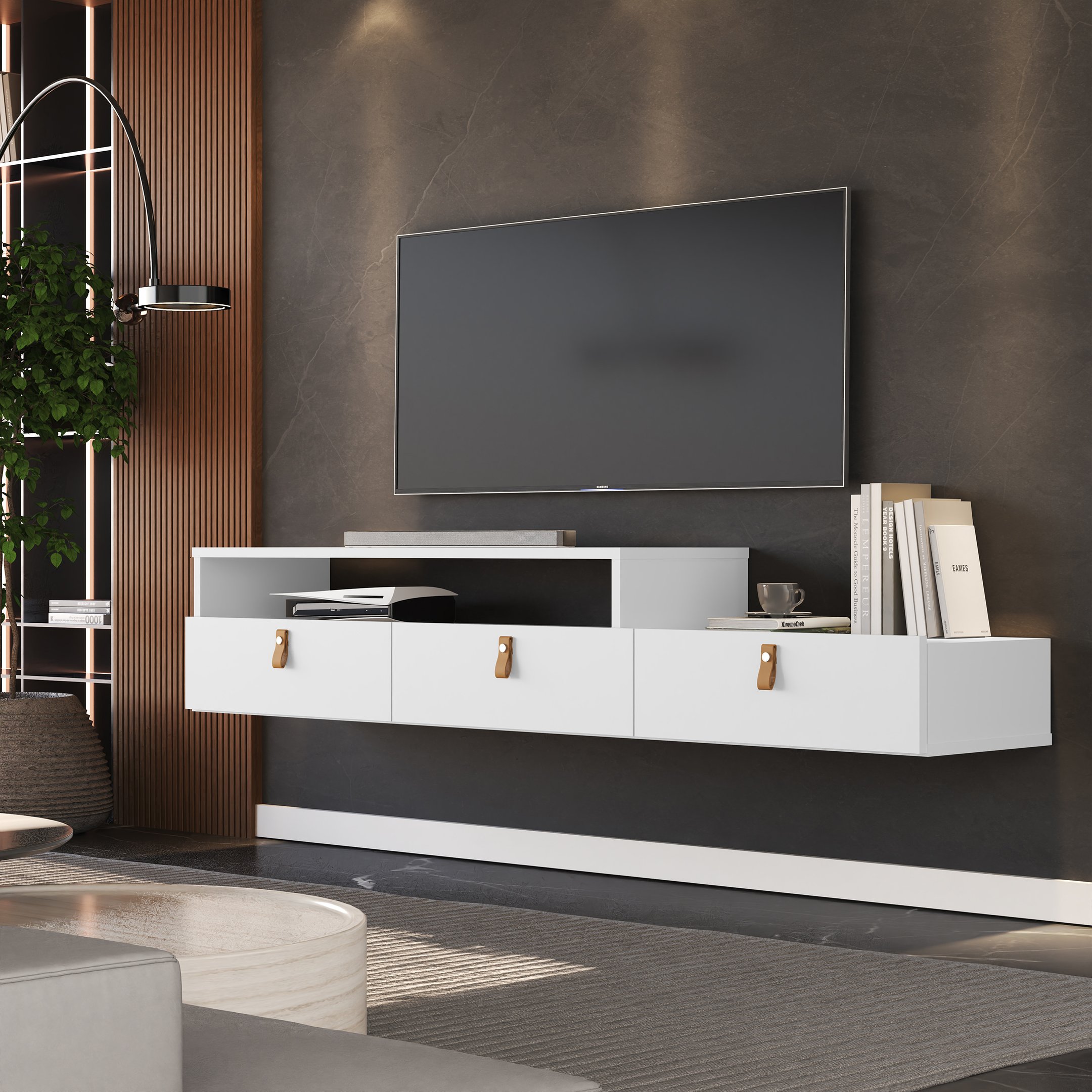 Rack Suspenso Lion Pequeno Painel Parede Quarto Estante Tv:branco ...