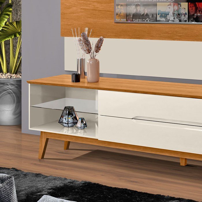 Rack Bancada Para TV 65 Polegadas Lim 180cm Off White Nature Tebar | MadeiraMadeira