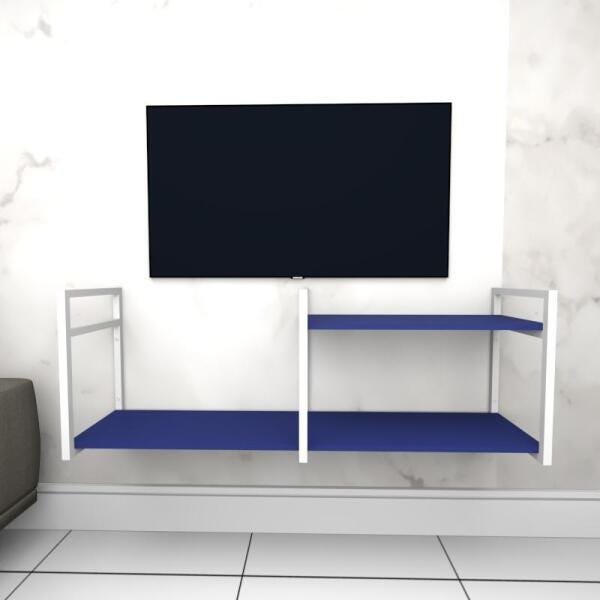 Rack Estilo Industrial Aço Cor Branco MDF 30cm Cor Azul Escuro Modelo ...