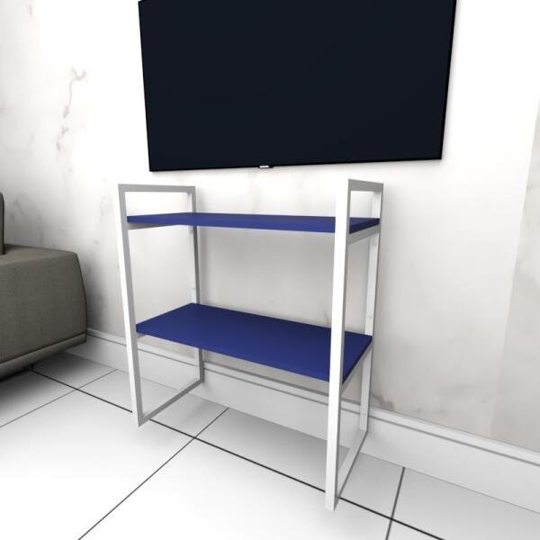 Rack Estilo Industrial Aço Cor Branco MDF 30cm Cor Azul Escuro Modelo ...
