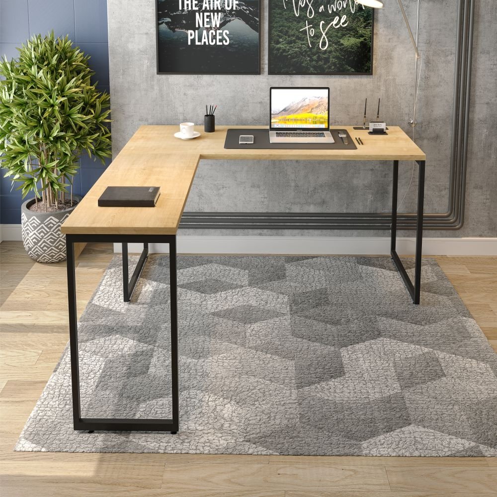 Escrivaninha em L Olaf Natura Preto | MadeiraMadeira