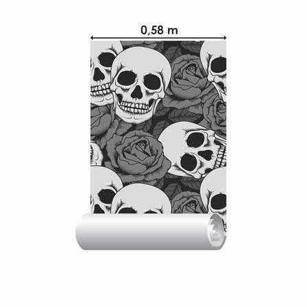 Papel de Parede Adesivo Caveiras e Rosas 0313 Rolo 0,58x3M | MadeiraMadeira