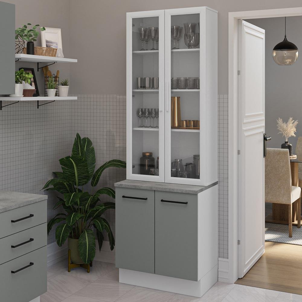 Kit Balcão + Cristaleira 70cm Branco/cinza Agata Madesa 01 | MadeiraMadeira
