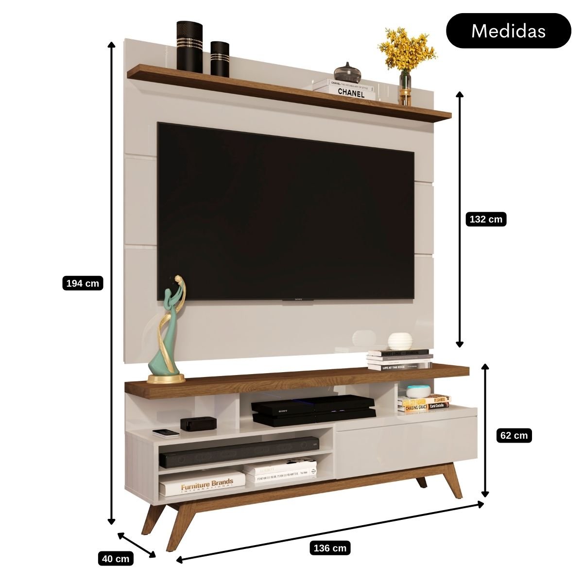 Rack com Painel para Sala Televisão até 50 Polegadas - Mod.2049 ...
