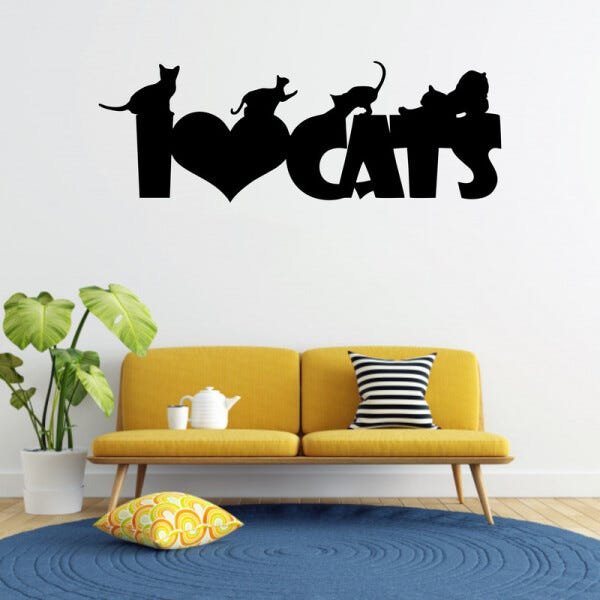 Adesivo De Parede I Love Cats Amor Gatos Pets Petshop 379 | MadeiraMadeira