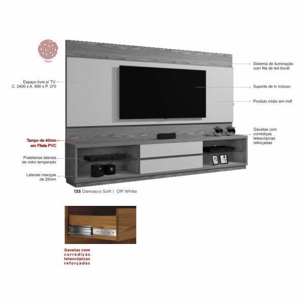 Estante com Painel Home para TV até 65 Polegadas Istambul Preto Fosco ...