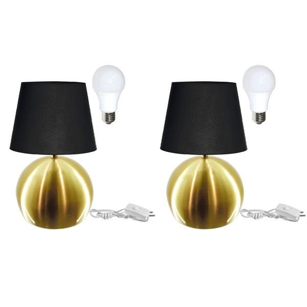 Kit de 2 Abajures Bola Dourado Cúpula Preta 3031 com Lâmpada ...