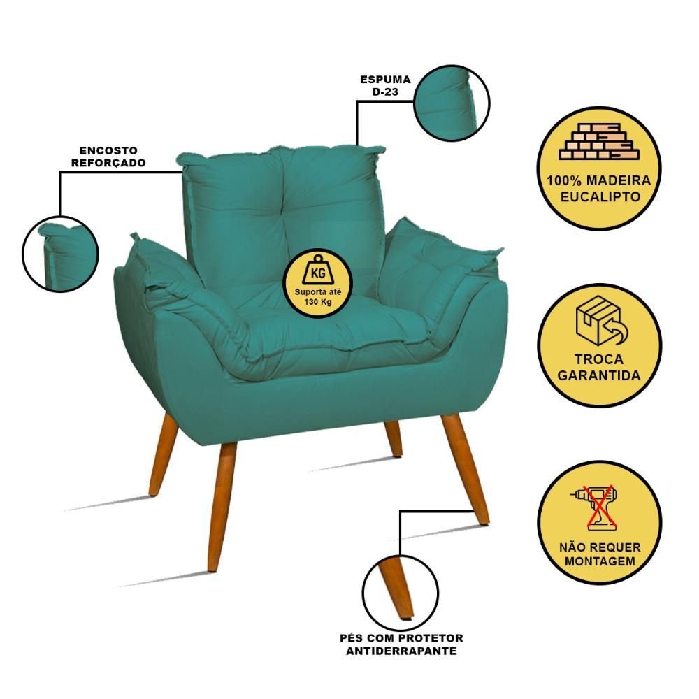 Kit Namoradeira + 2 Poltronas Decorativas Luxo Sala de Estar Cor:azul ...