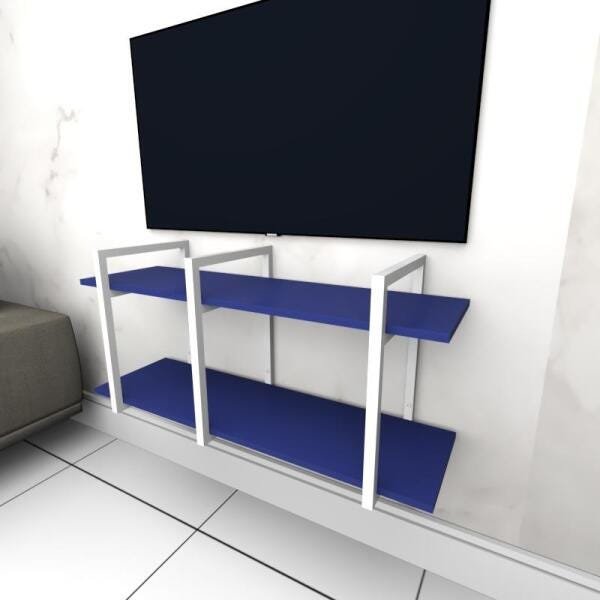 Rack Estilo Industrial Aço Cor Branco MDF 30cm Cor Azul Escuro Modelo ...