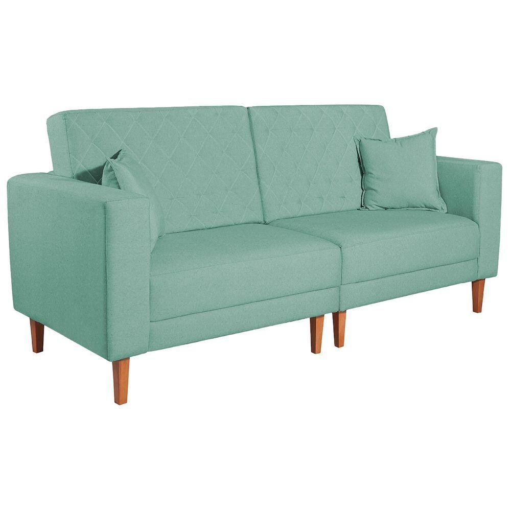 Sofá 03 Lugares Living Ponza Linho Cor Azul Turquesa | MadeiraMadeira
