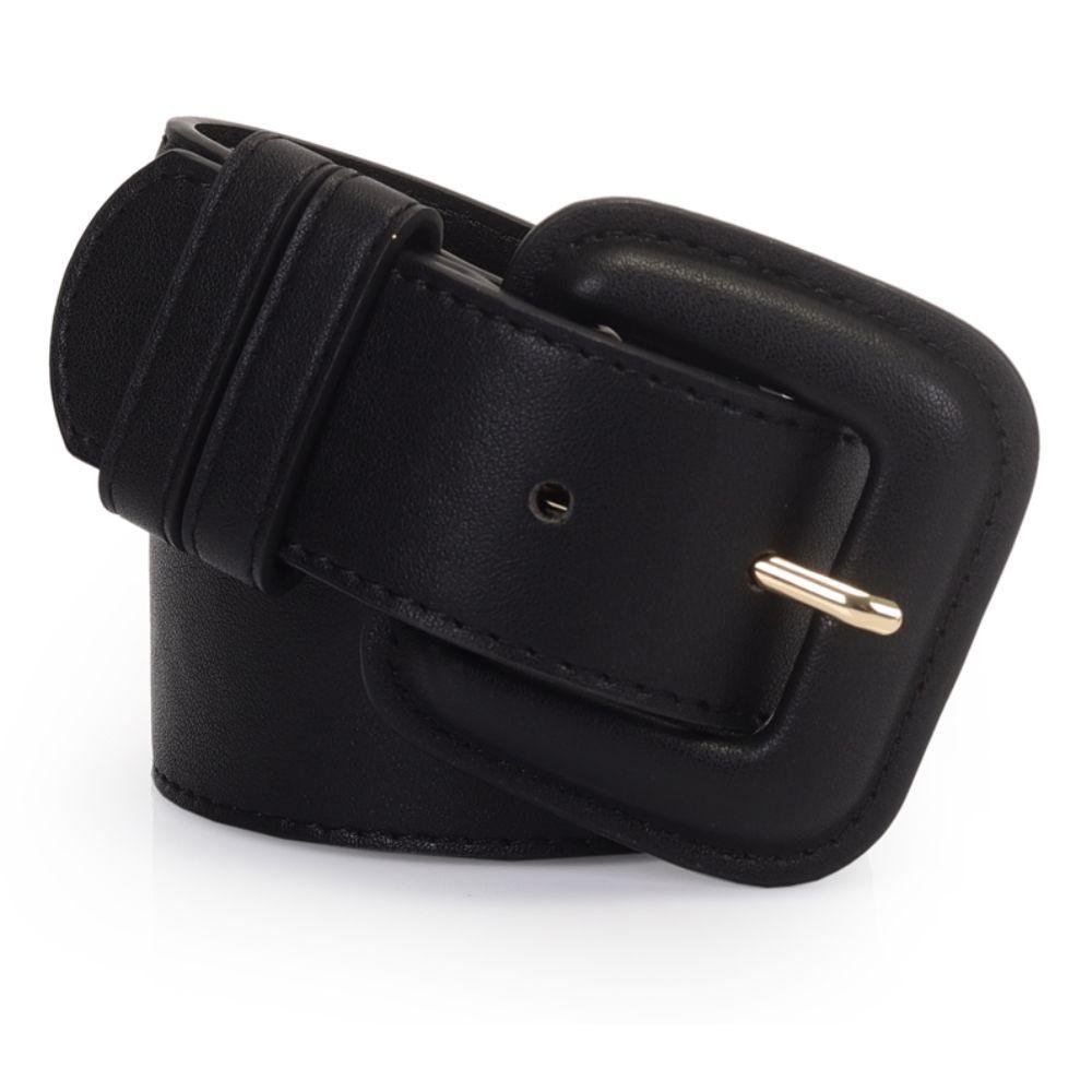 Cinto Wj Largo com Fivela Quadrada Feminino Preto | MadeiraMadeira