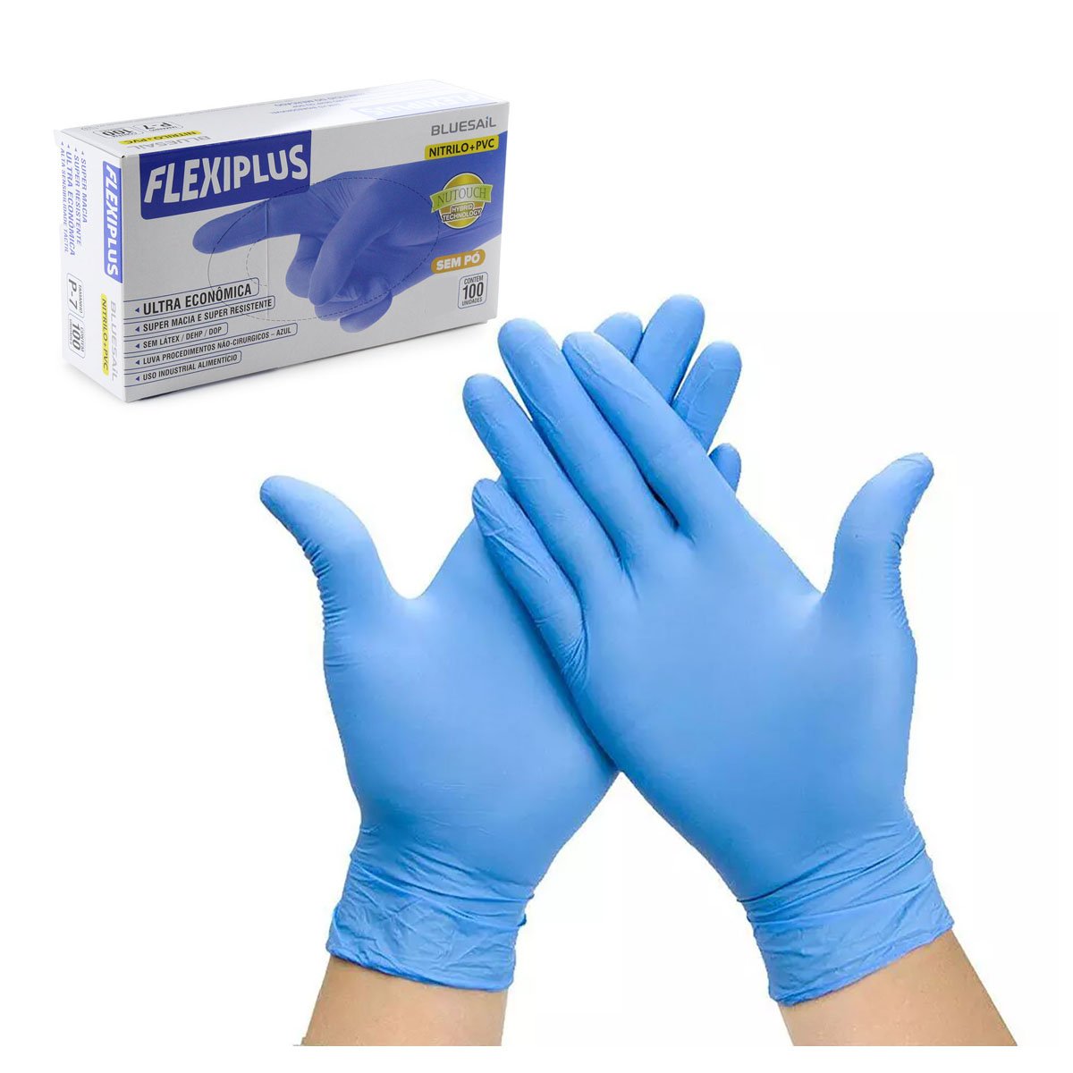 Luvas Descartaveis Vinil Sem Pó Flexiplus Nitrilo + PVC:G | MadeiraMadeira