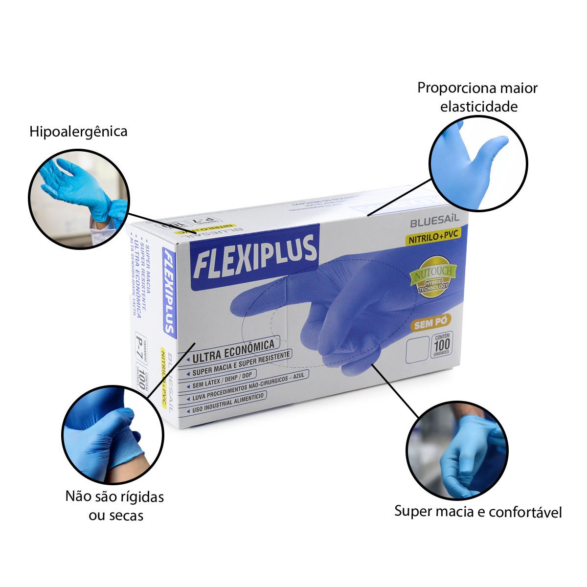 Luvas Descartaveis Vinil Sem Pó Flexiplus Nitrilo + PVC:G | MadeiraMadeira