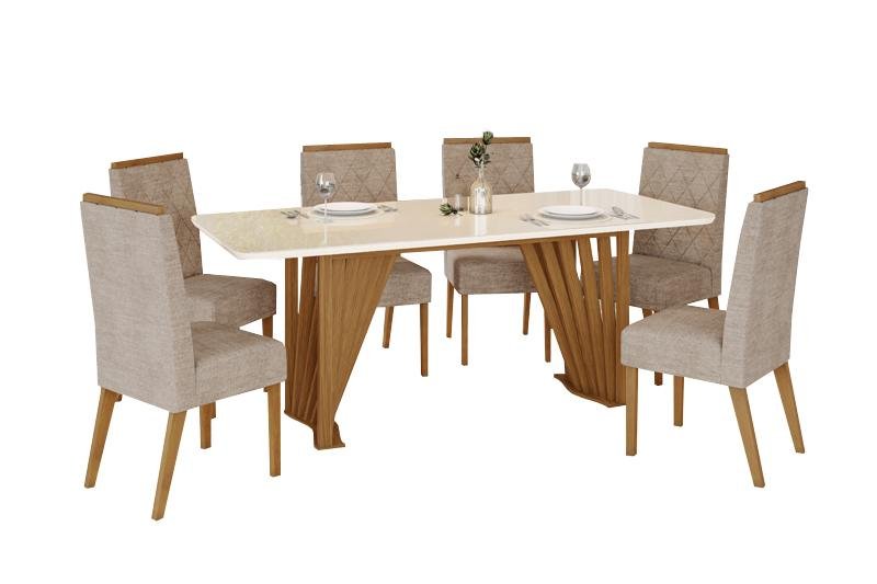 Mesa Jantar Adriana 180 6 Cadeiras Nina Creme - Henn | MadeiraMadeira
