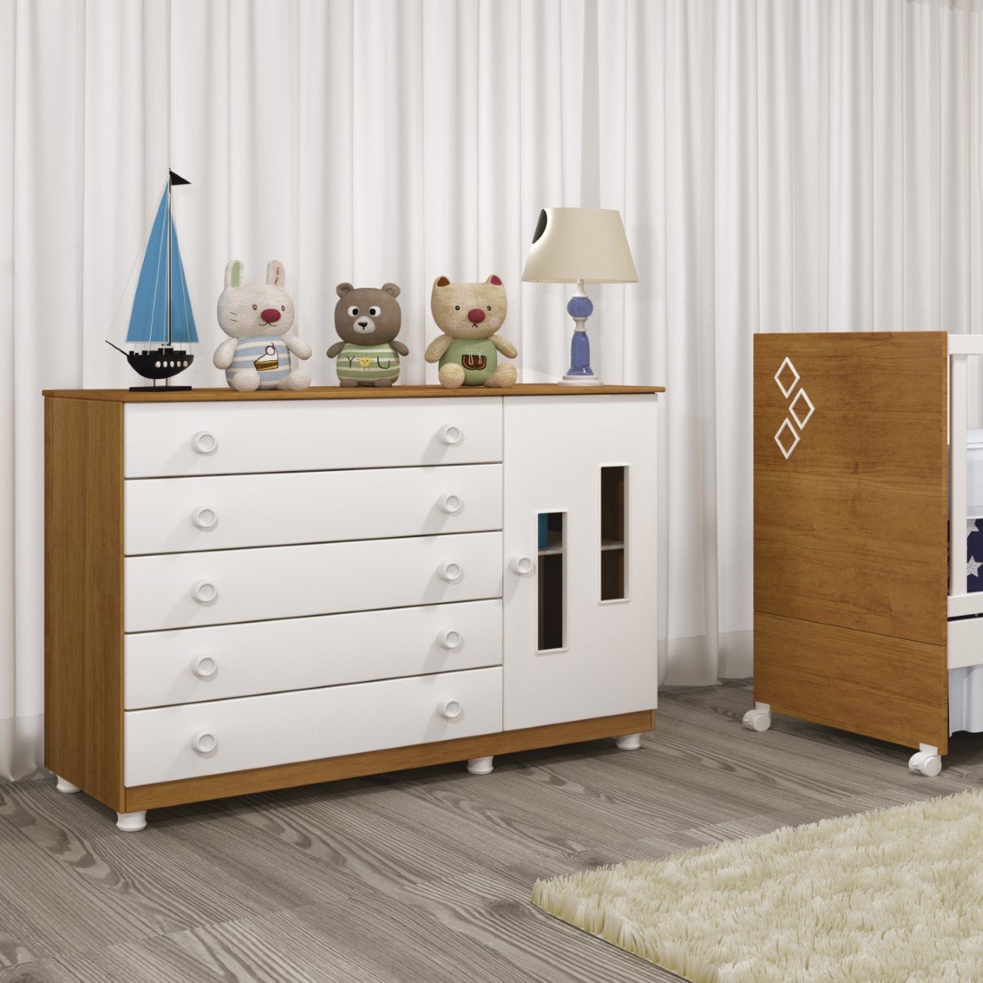 Cômoda Infantil Evolution com Pés e Sapateira Tcil:Cinamomo/Neve ...